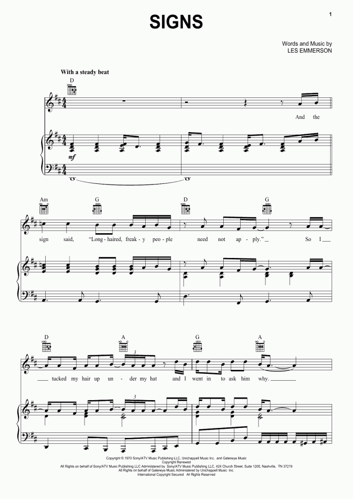 Signs Piano Sheet Music | OnlinePianist