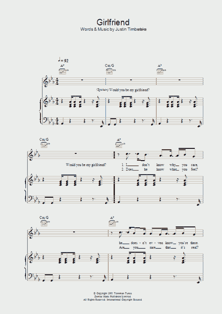 Girlfriend Piano Sheet Music Onlinepianist