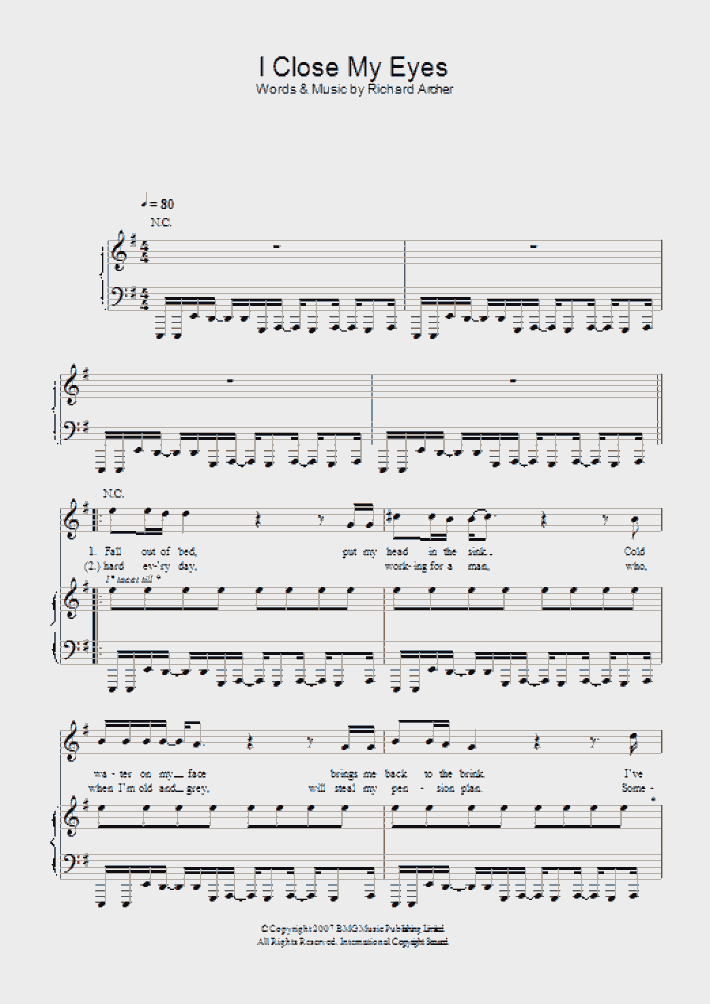 I Close My Eyes Piano Sheet Music Onlinepianist