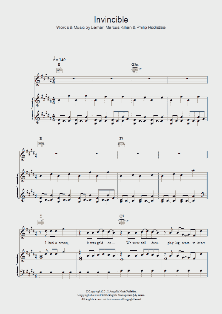Invincible By Sheet Sheet Music For Pianovocalchords