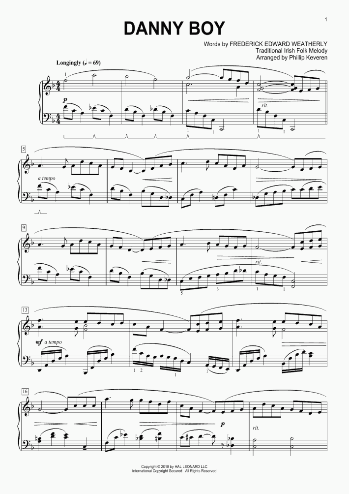 Danny Boy Piano Sheet Music | OnlinePianist